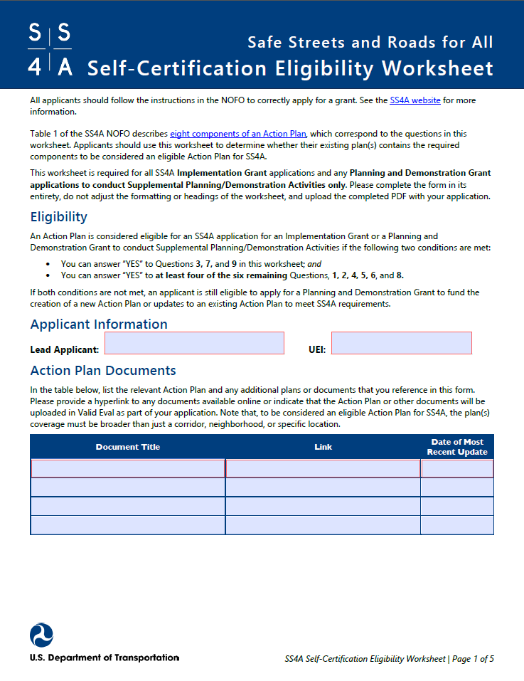 SS4A Self-Certification Eligibility Worksheet | US Department of ...