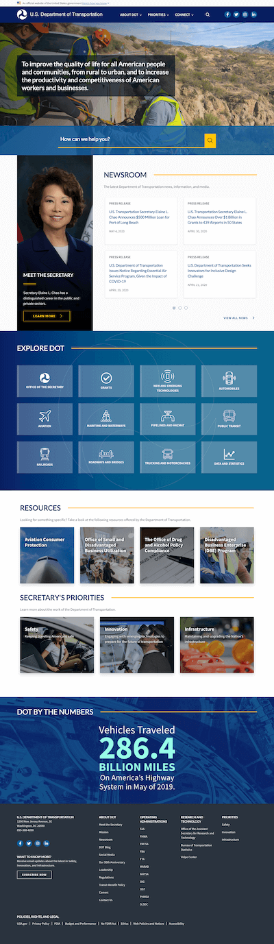 USDOT Web Design System Page Layouts | US Department of Transportation